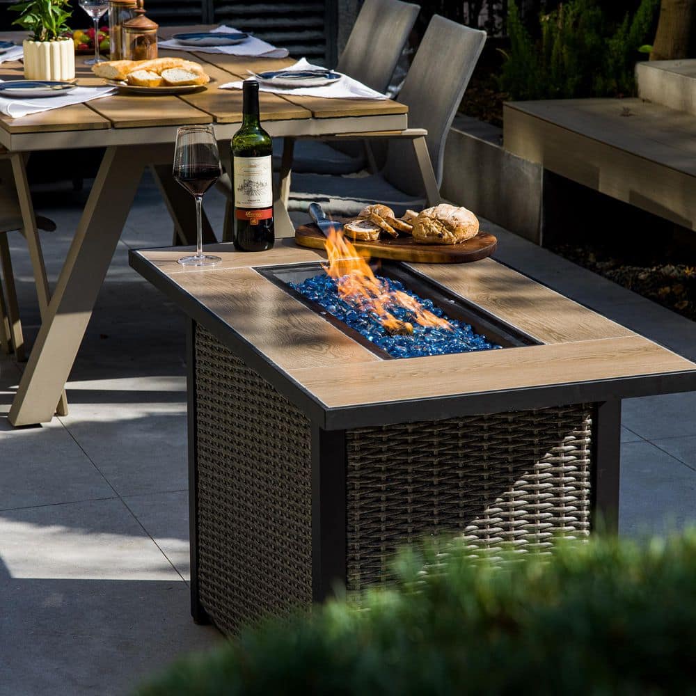 outermust 42 in. Propane Outdoor Fire Pit Table with Glass Bead & Lid ...