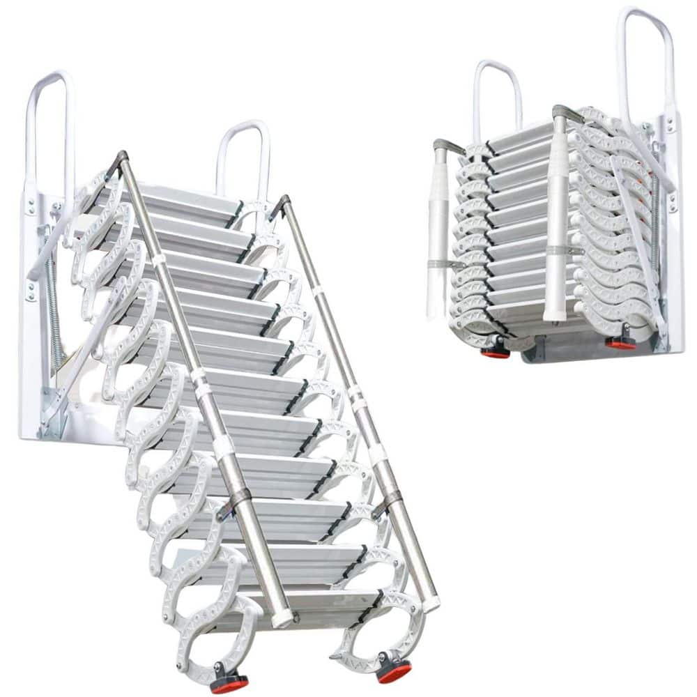 KIWDZFU 118" H, 12 Steps Attic Ladder, Wall Mounted Folding Loft ...