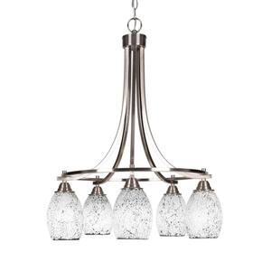 Madison 5-Light Brushed Nickel Round Chandelier with 7 in. Clear Bubble ...