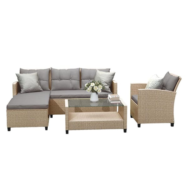 Outdoor, Patio Furniture Sets, 4 Piece Conversation Set Wicker Ratten ...