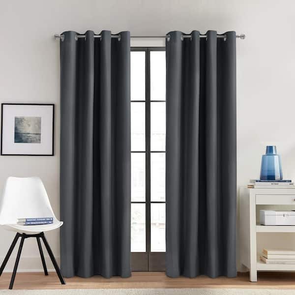 Alpine Charcoal Polyester Solid 52 in. W x 95 in. L Grommet Indoor ...