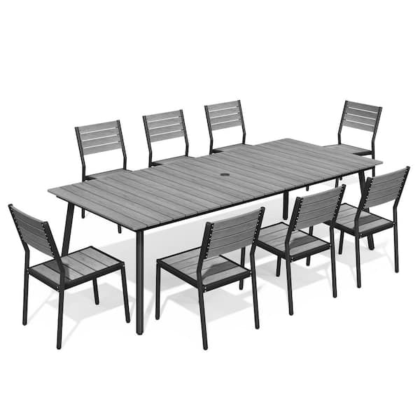 Pellebant 94.5 in. Aluminum Dining Table with Wood-Like Top and ...
