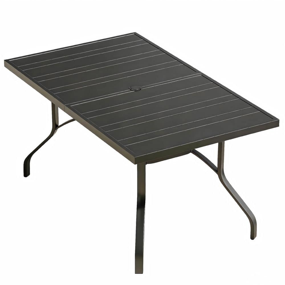 60 in. x 35 in. Square Metal Outdoor Dining Table with 1.57 in ...