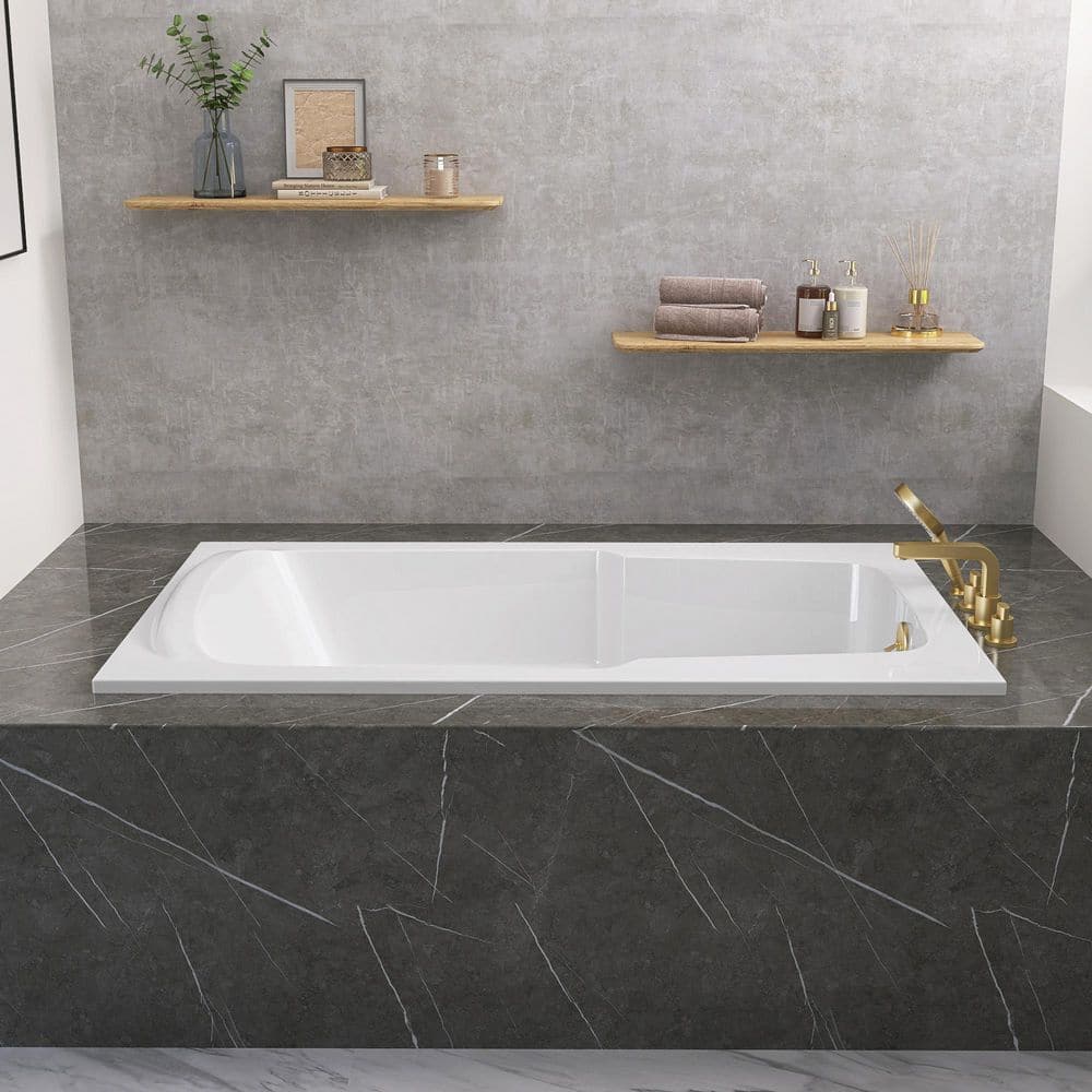 Getpro PureDrop 60 in. L x 32 in. W Rectangular Drop-in Soaking Bathtub ...
