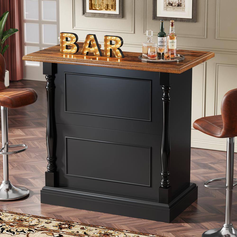 BYBLIGHT Kearsten Rustic Brown 48 in. H Home Bar Unit, Liquor Bar Table ...