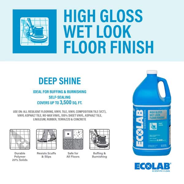 ECOLAB 1 Gal. High Gloss Wet Look Floor Finish Protects and Restores ...