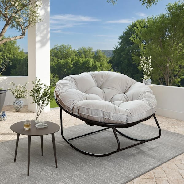 Buenaola Nyajiah 1-Piece Steel Egg Rocking Chair with Light Gray ...