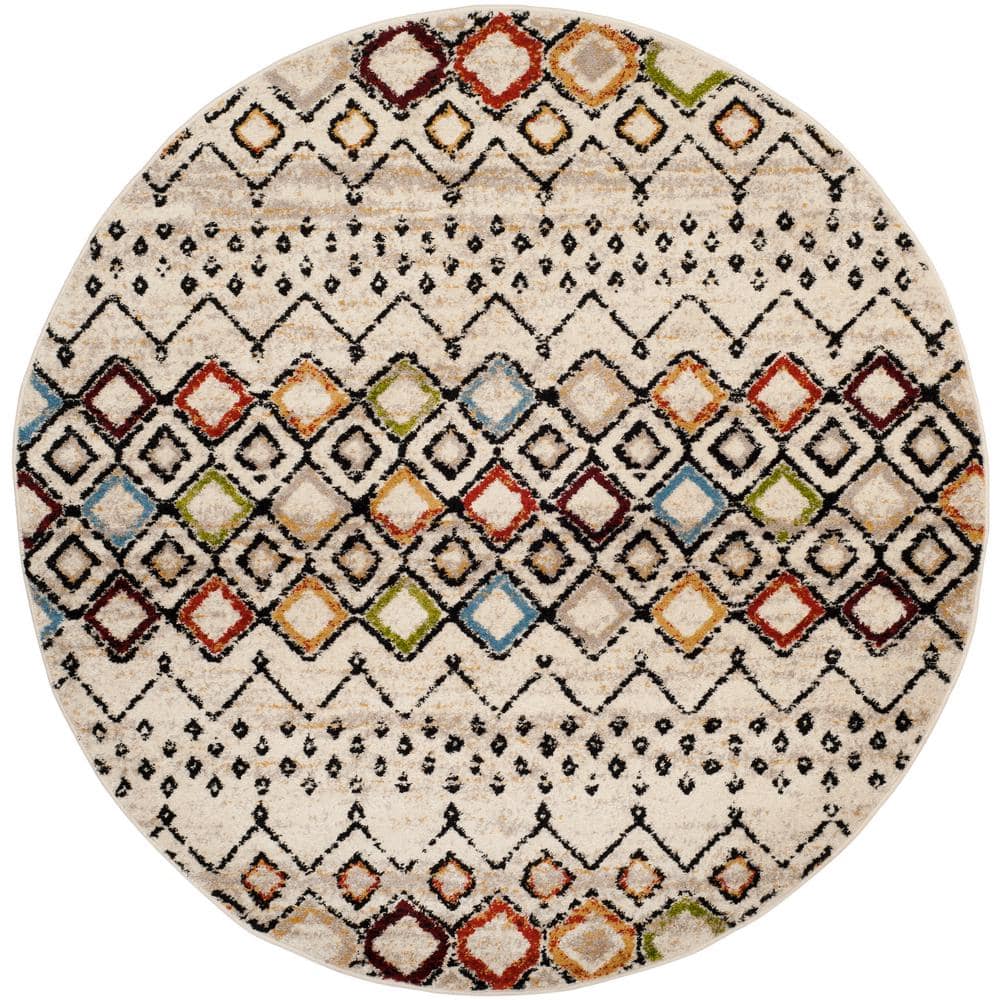 SAFAVIEH Amsterdam Ivory/Multi 7 ft. x 7 ft. Round Geometric Area Rug ...