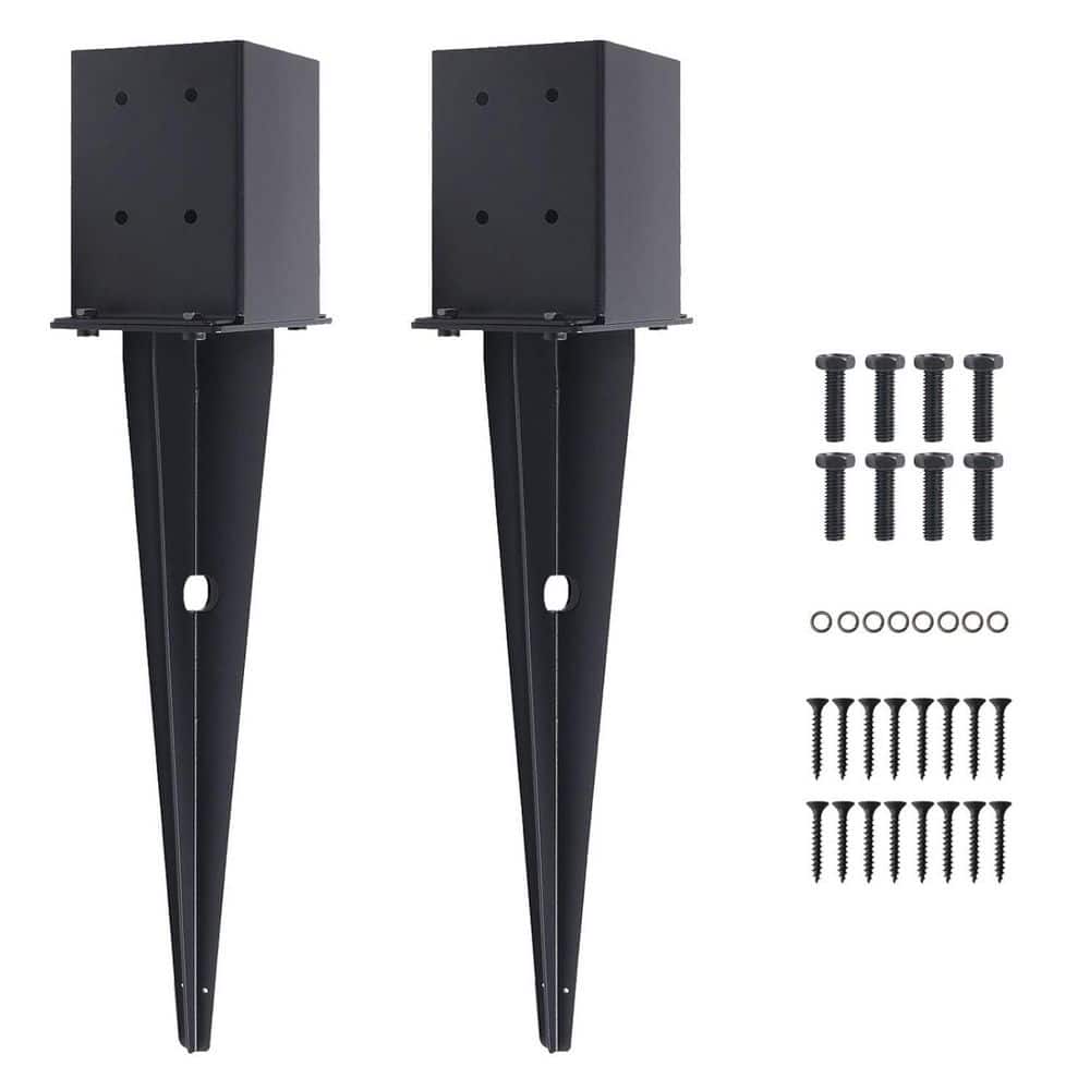 Afoxsos Carbon Steel Black Heavy Duty Fence Post Anchor Ground Spike (2 ...