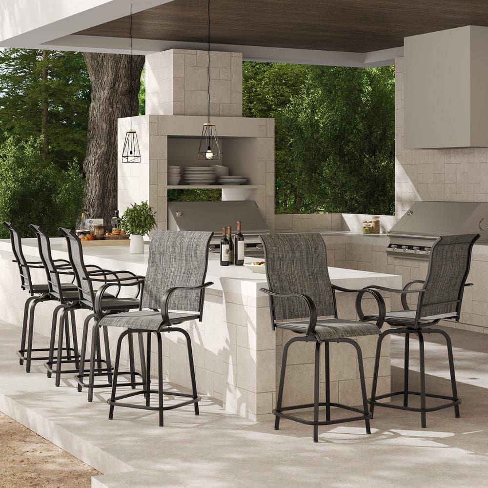 ELPOSUN Swivel Metal Metal Outdoor Bar Stool (6-Pack) HDNBPC0192DGOS-6 ...