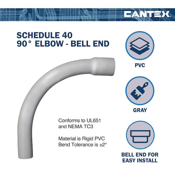 Cantex 1.25 in. 90° Bell End PVC Elbow Conduit Fitting for Cantex PVC ...