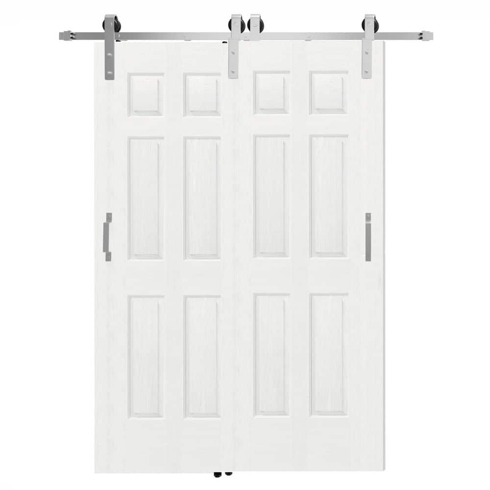 TENONER 56 in. x 80 in. 6-Panel Hollow Core White Primed MDF, Wood ...