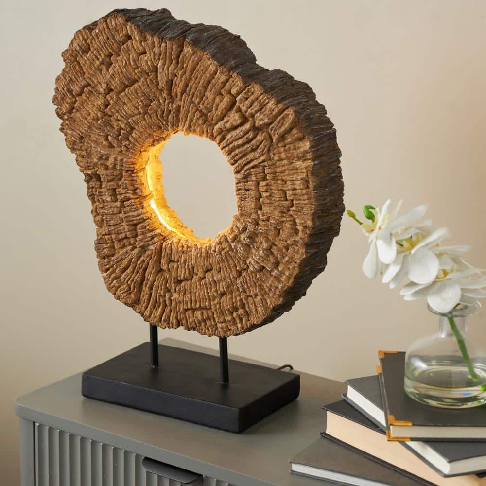 Litton Lane 18 in. Brown Resin Live Edge Task and Reading Table Lamp ...
