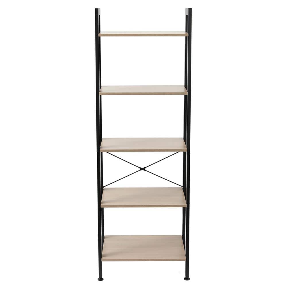 Karl home Industrial 67.72 in. Beige MDF 5-Shelf Standard Bookcase with ...
