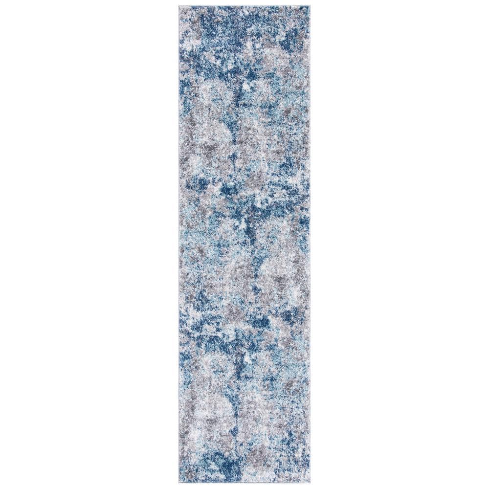 SAFAVIEH Aston Navy/Gray 2 ft. x 17 ft. Distressed Geometric Runner Rug ...