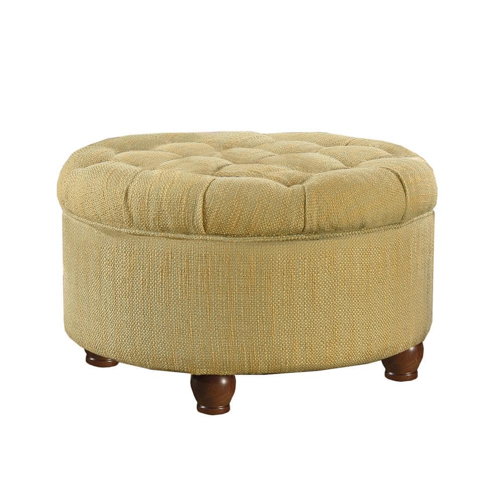 Homepop Tan and Cream Tweed Round Button Tufted Storage Ottoman N8264 ...
