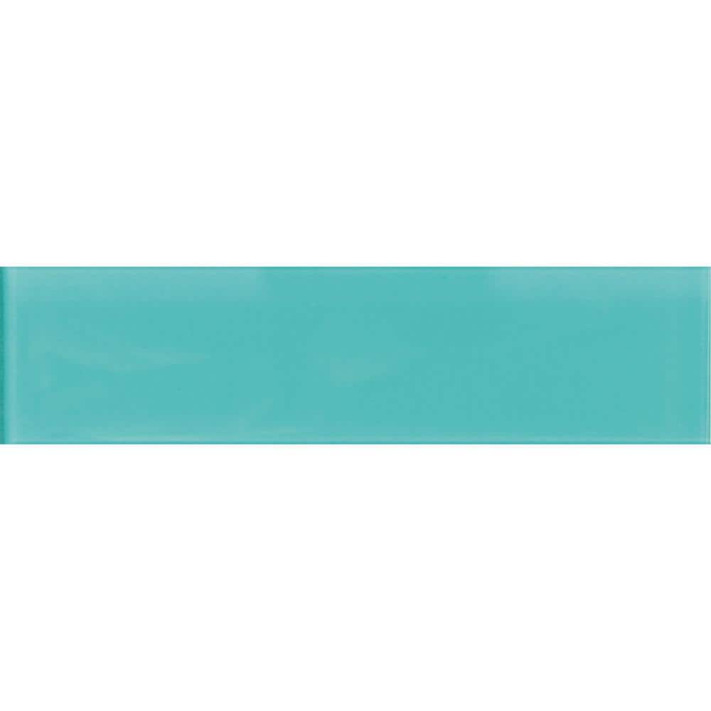 Apollo Tile Colorway 3 in. x 12 in. Aqua Glass Polished Wall and Floor ...