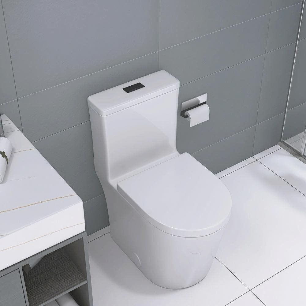 FORCLOVER 12 inch 1-Piece 0.8/1.6 GPF Dual Flush Short Depth Toilet in ...