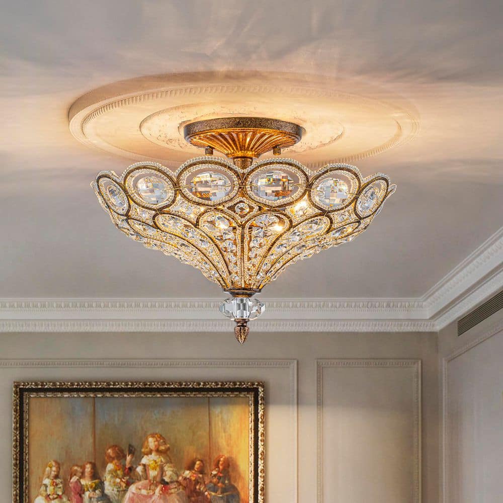 LLHZSY 15.75 in. 4-Light Vintage Antique Bronze Semi Flush Mount with ...