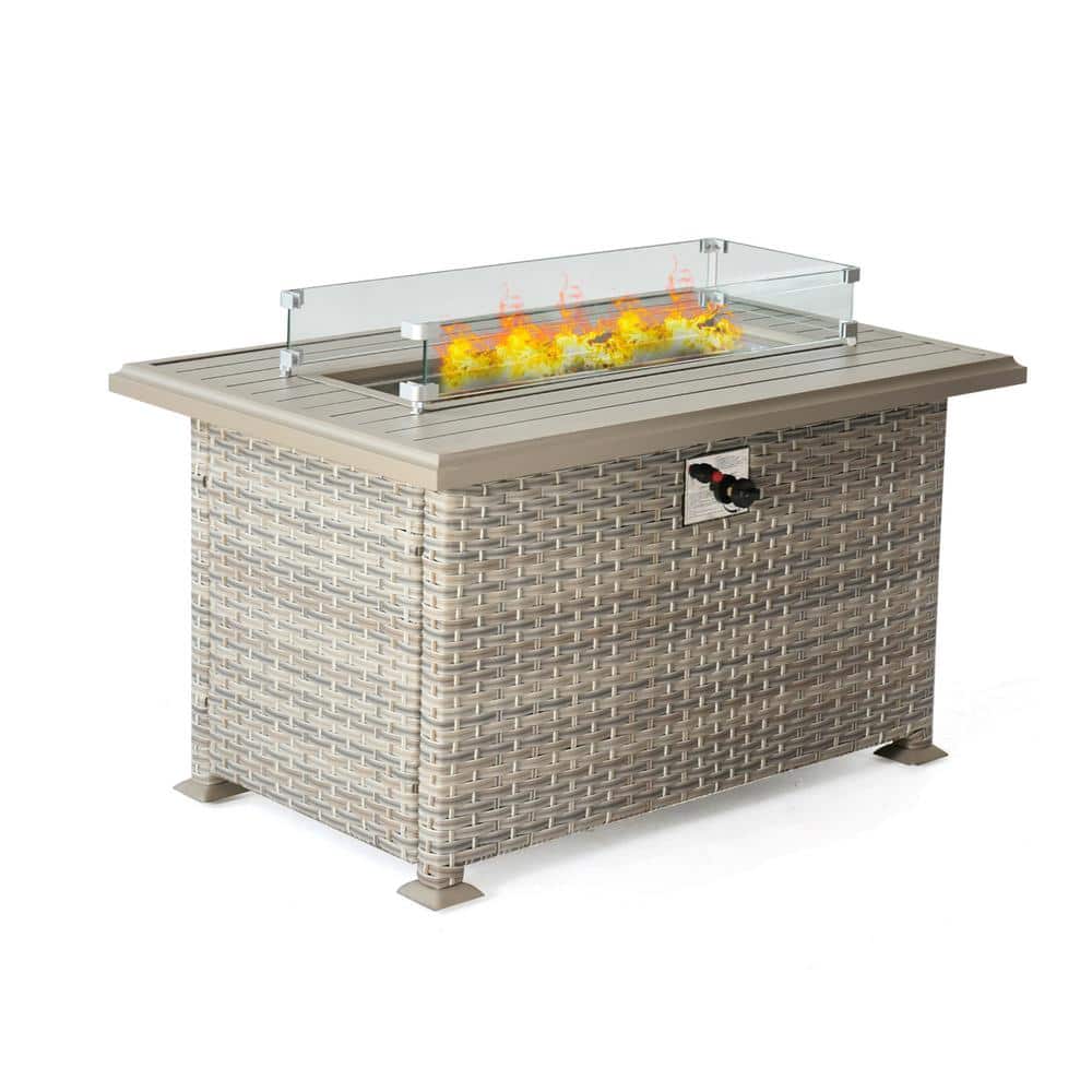 Boosicavelly Outdoor Patio Wicker and Aluminum Tabletop Gas Fire Table ...