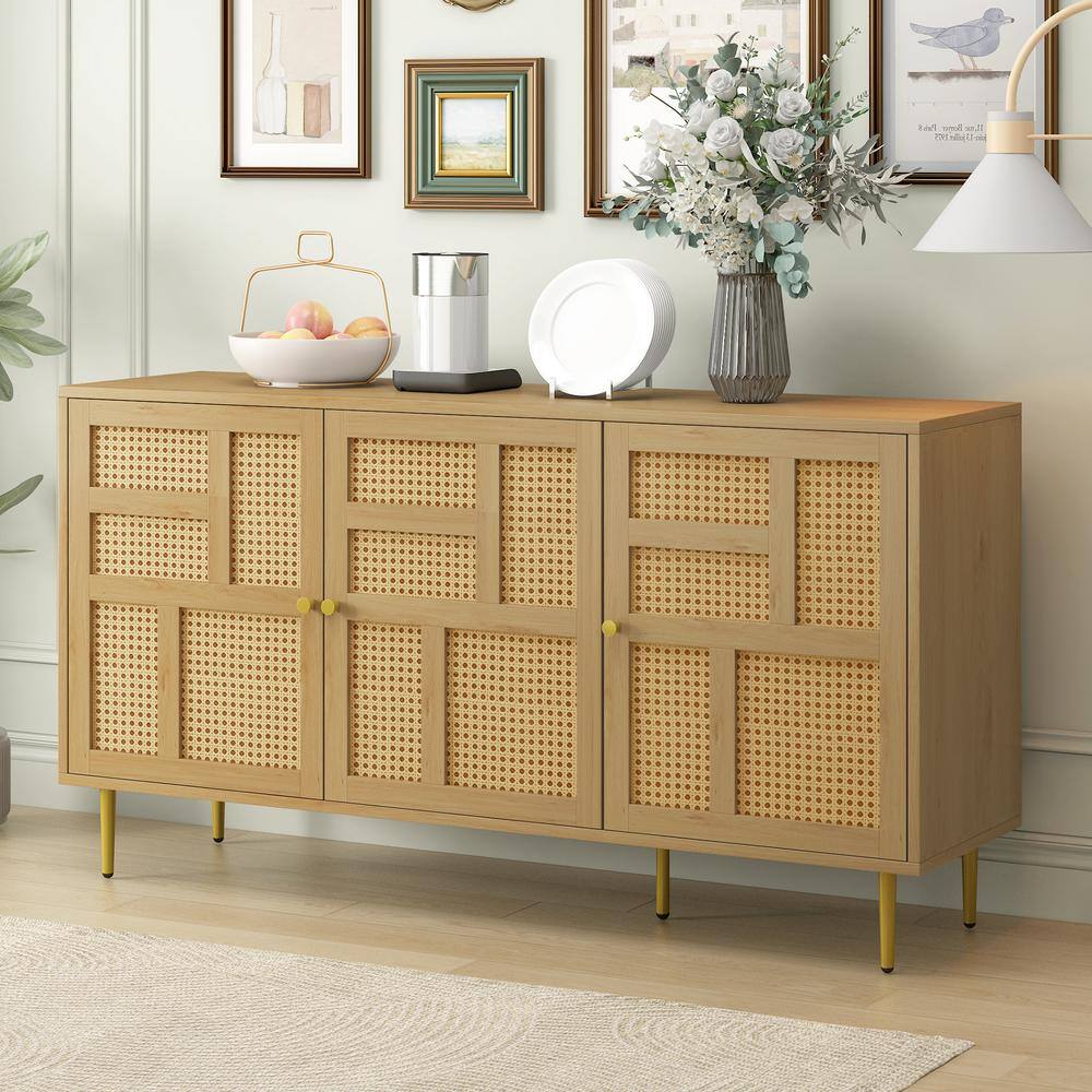 Harper & Bright Designs Burly Wood Color Wood 57 in. Sideboard with ...