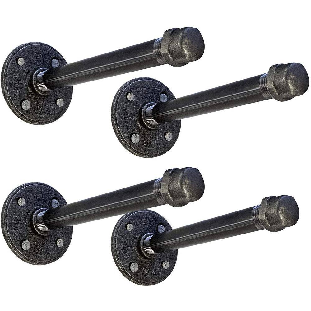 PLUMBFLEX 10 in. Industrial Pipe Shelf Bracket, Black (4-Pack) TGCU1210 ...