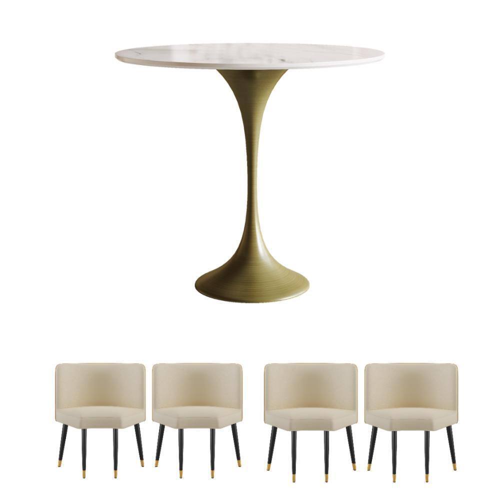 JASIWAY Round White Faux Marble Top 35.5 in. Pedestal Dining Table with ...
