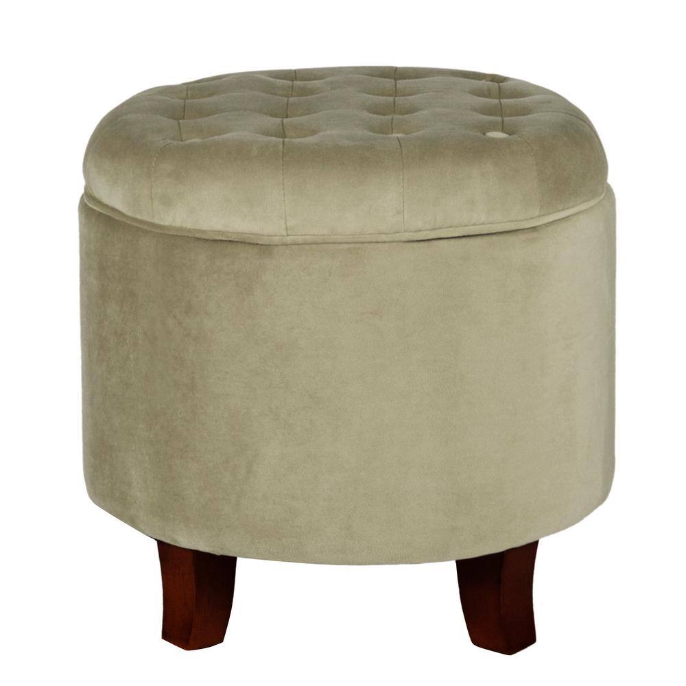 Homepop Dark Tan Velvet Tufted Round Ottoman with Storage 18 in. H x 19 ...