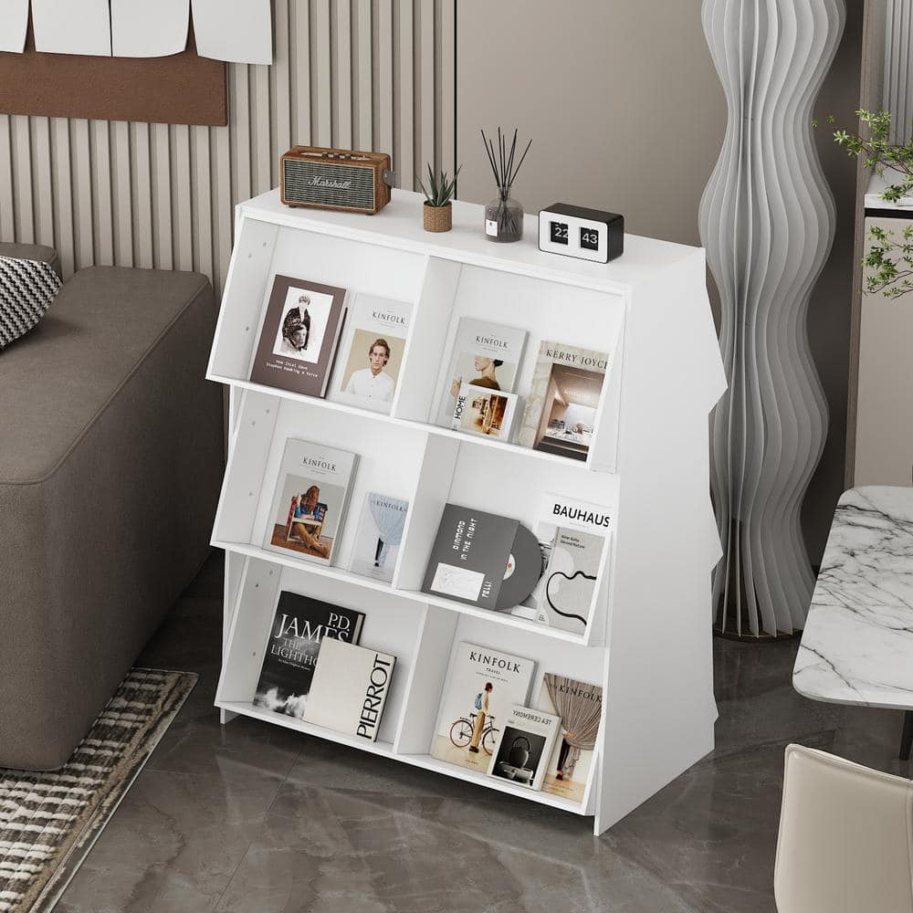 FUFU&GAGA 47.2 in. Tall White Wooden 12-Shelf Bookcase with Open 2-Side ...