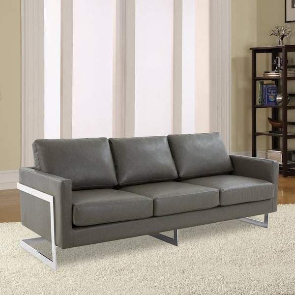 Leisuremod Lincoln 84 in. Square Arm 3-Seater Leather Square Sofa in ...