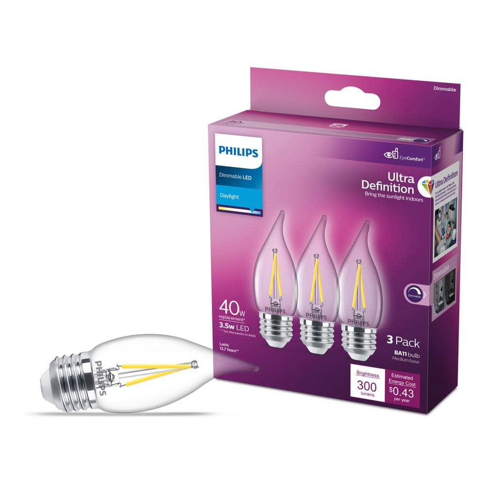 Philips 40-Watt Equivalent BA11 Ultra Definition LED Light Bulb 5000K 3 ...