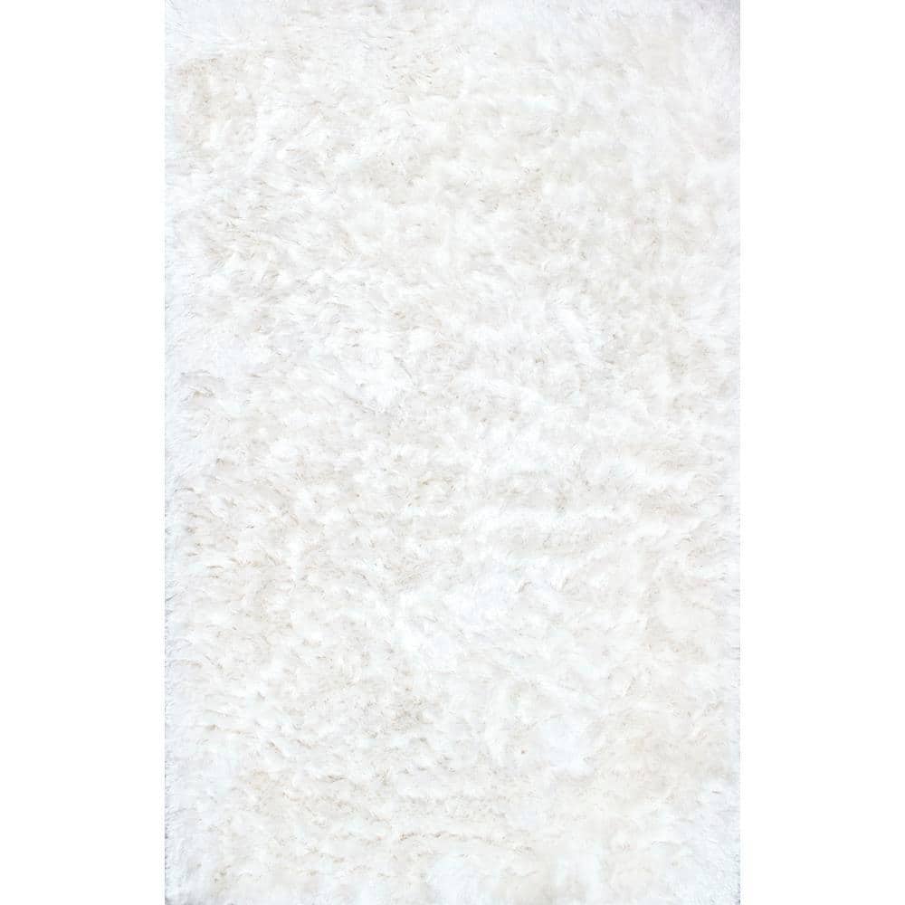 nuLOOM Latonia Silken Shag Pearl White 6 ft. x 9 ft. Area Rug MHSH01A ...