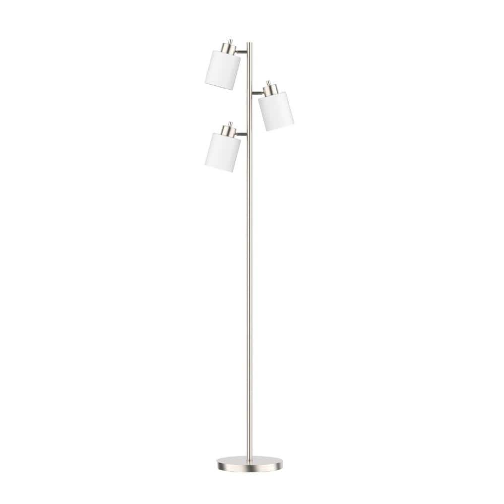 Hampton Bay 65 in. Brushed Nickel Tree Triple Floor Lamp w/Whit Plastic ...