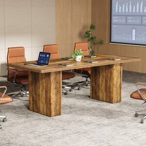 BYBLIGHT Capen 70.8 in. Rectangular Brown and White Engineered Wood ...