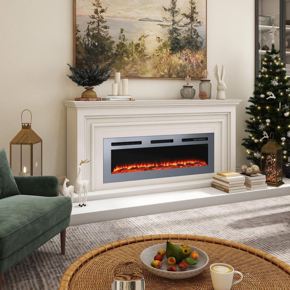 Mondawe 50 in. Stainless Steel Wall Mounted Electric Fireplace with ...