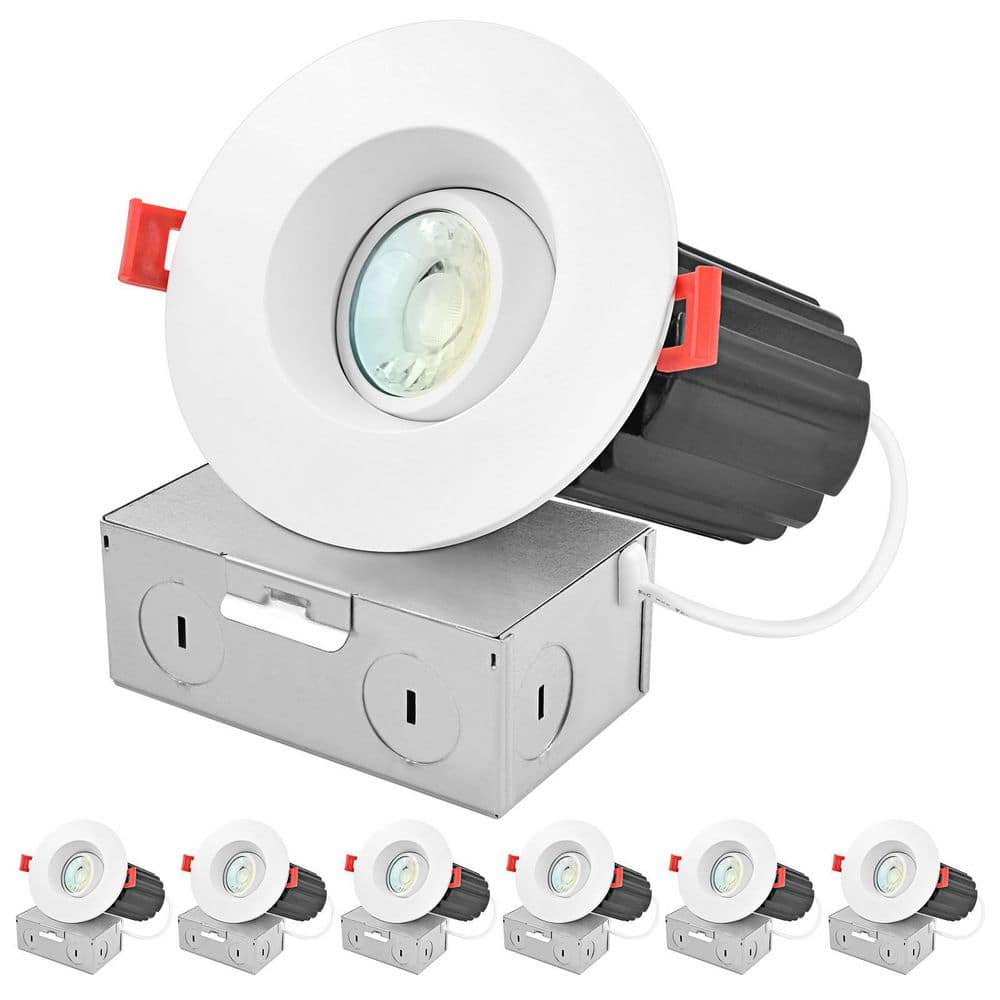 LUXRITE 3 in. Integrated LED Recessed Light J-Box Gimbal 5CCT 12W 900LM ...