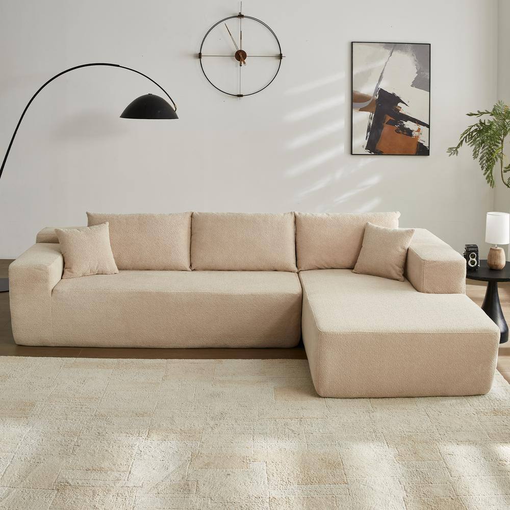 Allwex VIVI 104 in. Wide Arm 2-Piece Wool Fabric L-Shape Modular ...