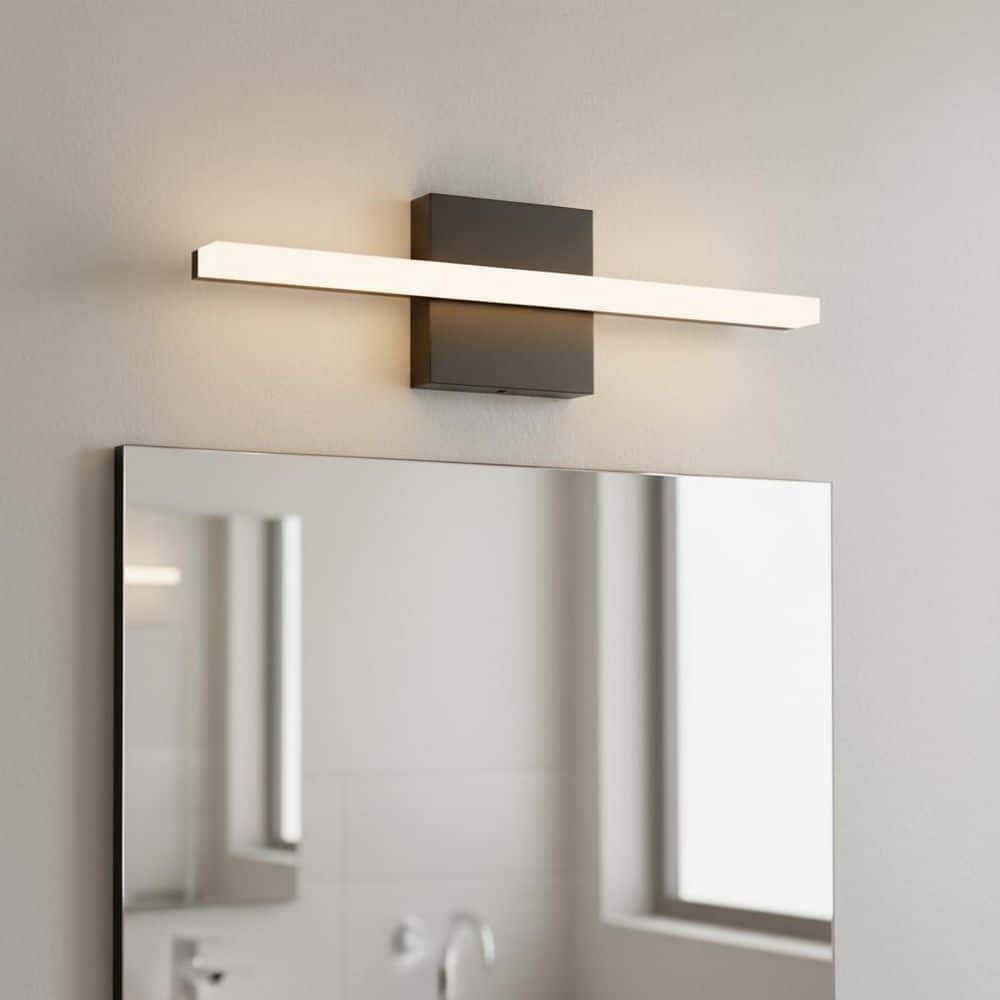 YANSUN 24 in. 1-Light Black LED Vanity Light, Acrylic Integrated ...