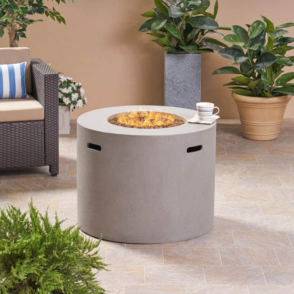 Noble House Zachary 31 in. x 24.5 in. Circular Concrete Propane Outdoor ...