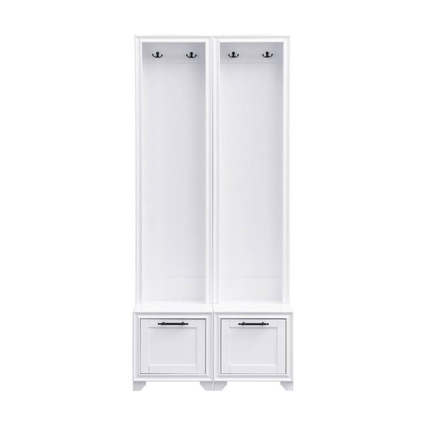 Seafuloy Freestanding 3-in-1 White Hall Tree Set of 2 with Coat Hooks ...