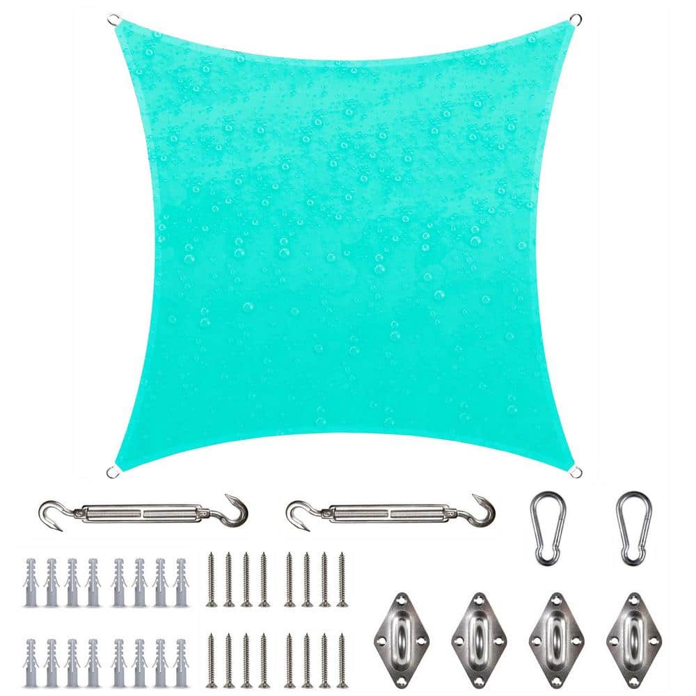 COLOURTREE 9 ft. x 9 ft. Waterproof Turquoise Square Sun Shade Sail 220 ...