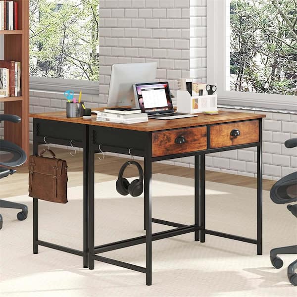 Costway 36 in. Brown Space Saving Home Computer Desk with 2 Fabric ...