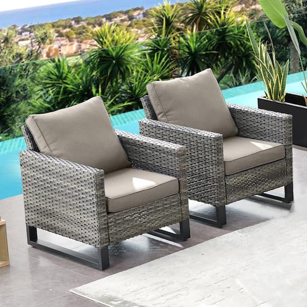 Gymojoy Valenta Gray Wicker Outdoor Lounge Chair with Gray Cushion (2 ...