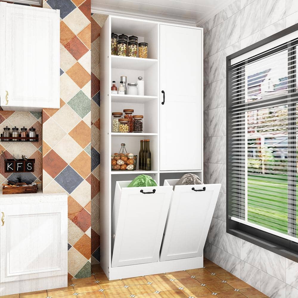 FUFU&GAGA White Wood 31.5 in. W Buffet Kitchen Cabinet Storage Cabinet ...