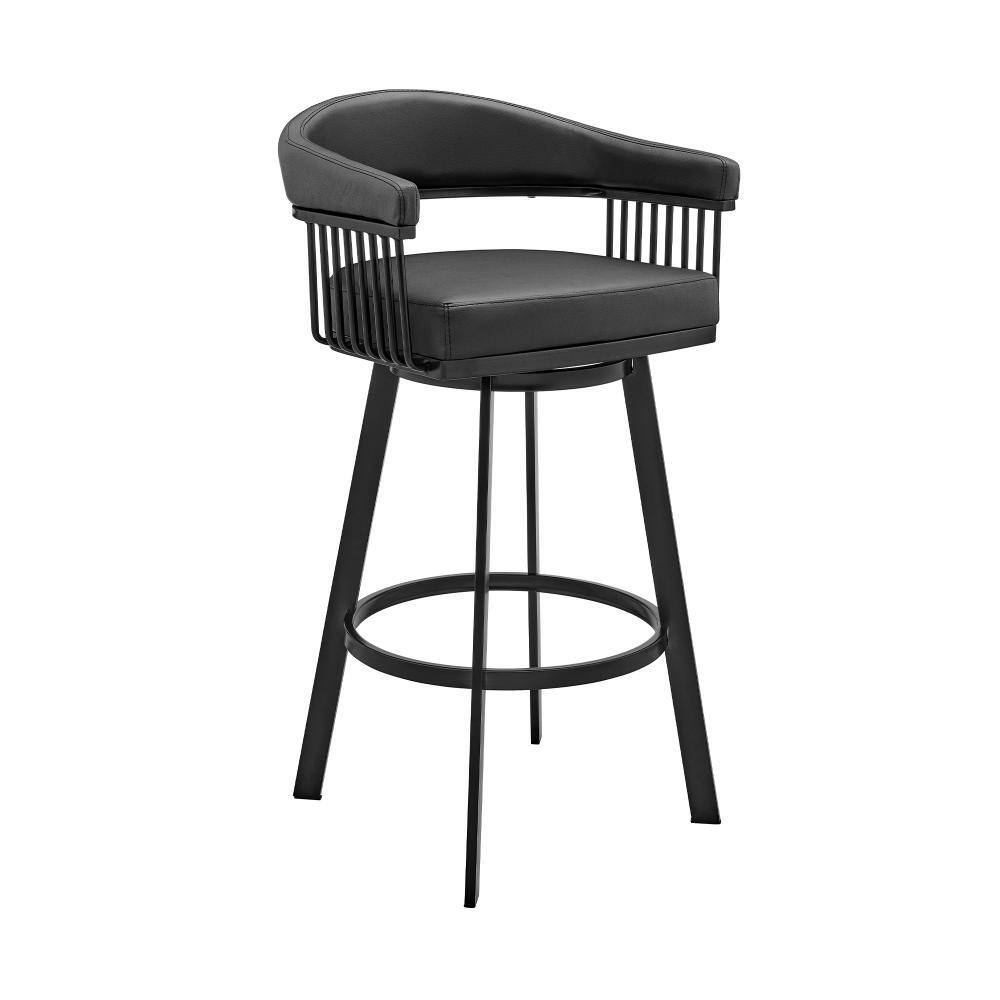 Benjara 25 in. Black Low Back Metal Frame Bar Stool with Faux Leather ...