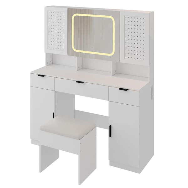 Karl home 2-Piece White Makeup Vanity Set with Mirror Cabinet ...