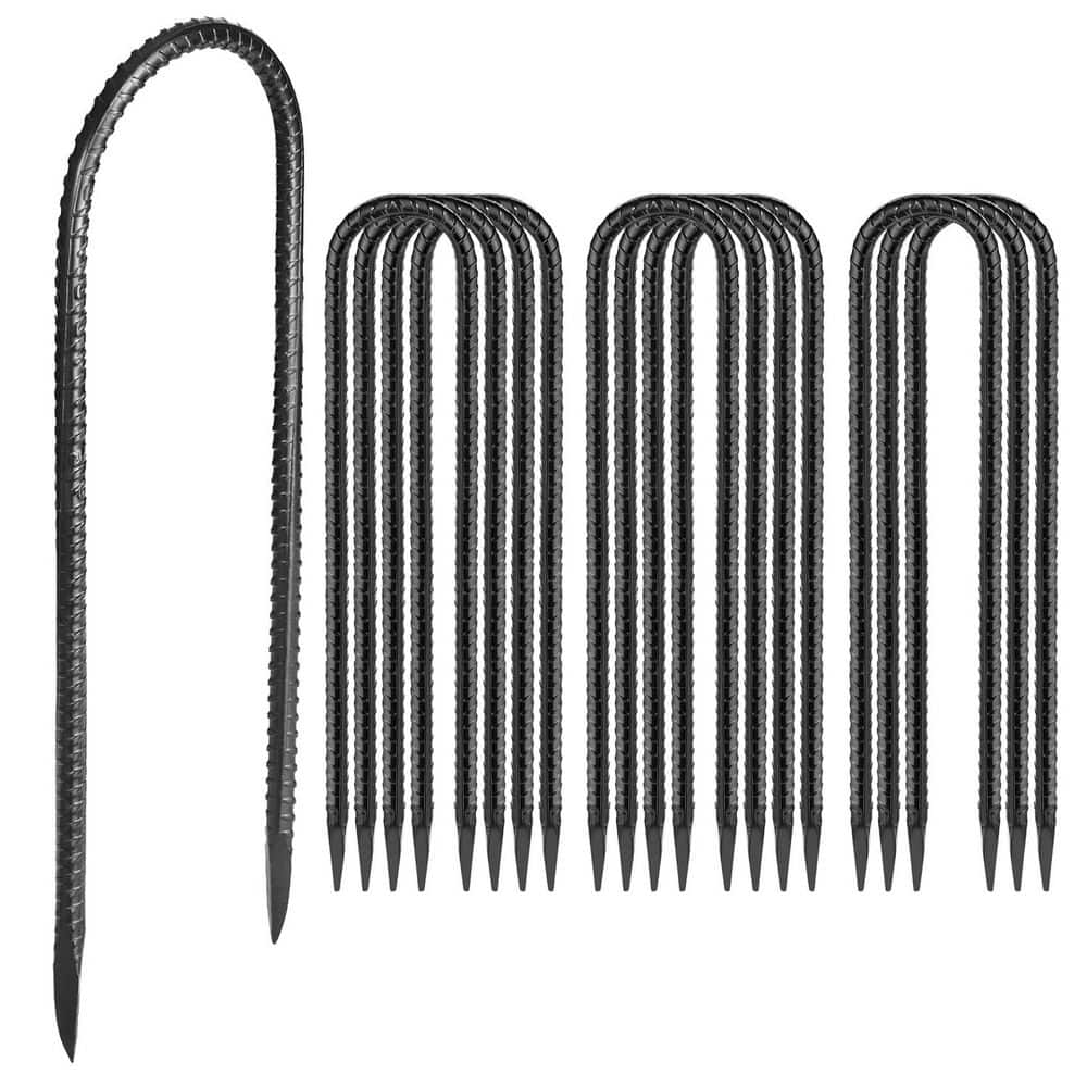 Tosulte 10 in. Heavy Duty Galvanized Steel U-Shape Hook Rebar Stake ...