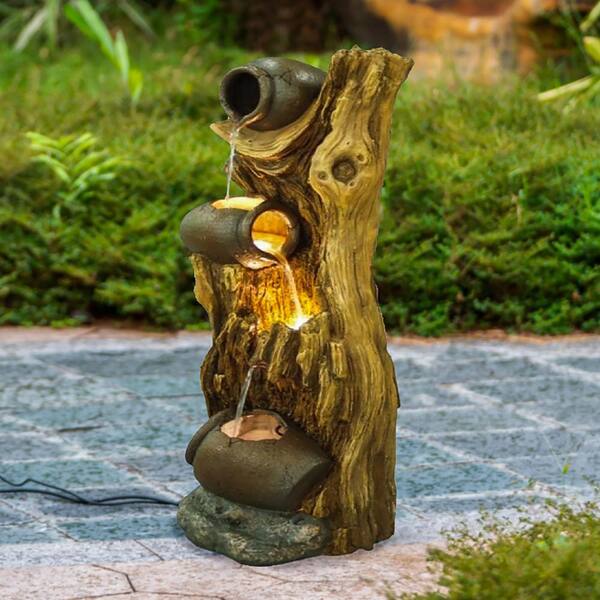 Coporesell 37.8 in. Brown Decorative 3 Tier Tree Trunk Water Tiered ...