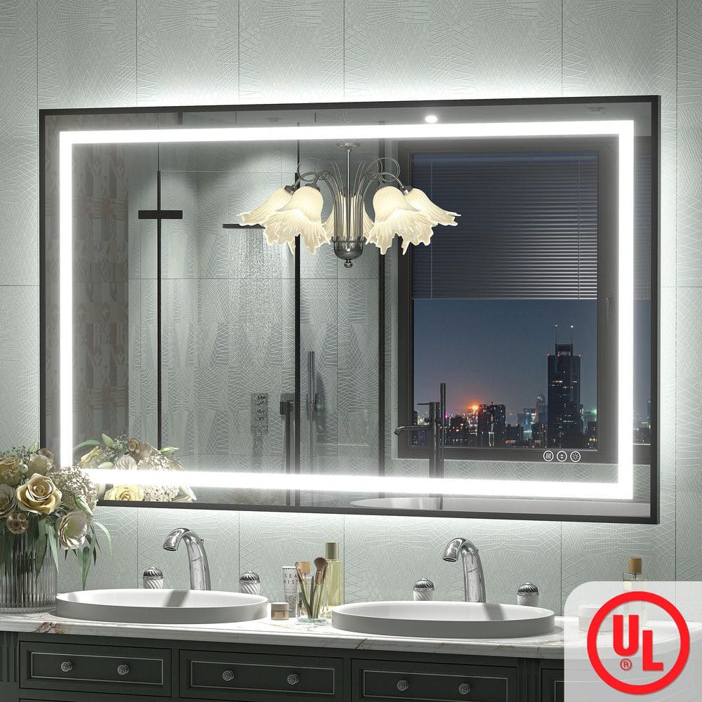 Apmir 51 in. W x 32 in. H Rectangular Framed Front and Back LED Lighted ...