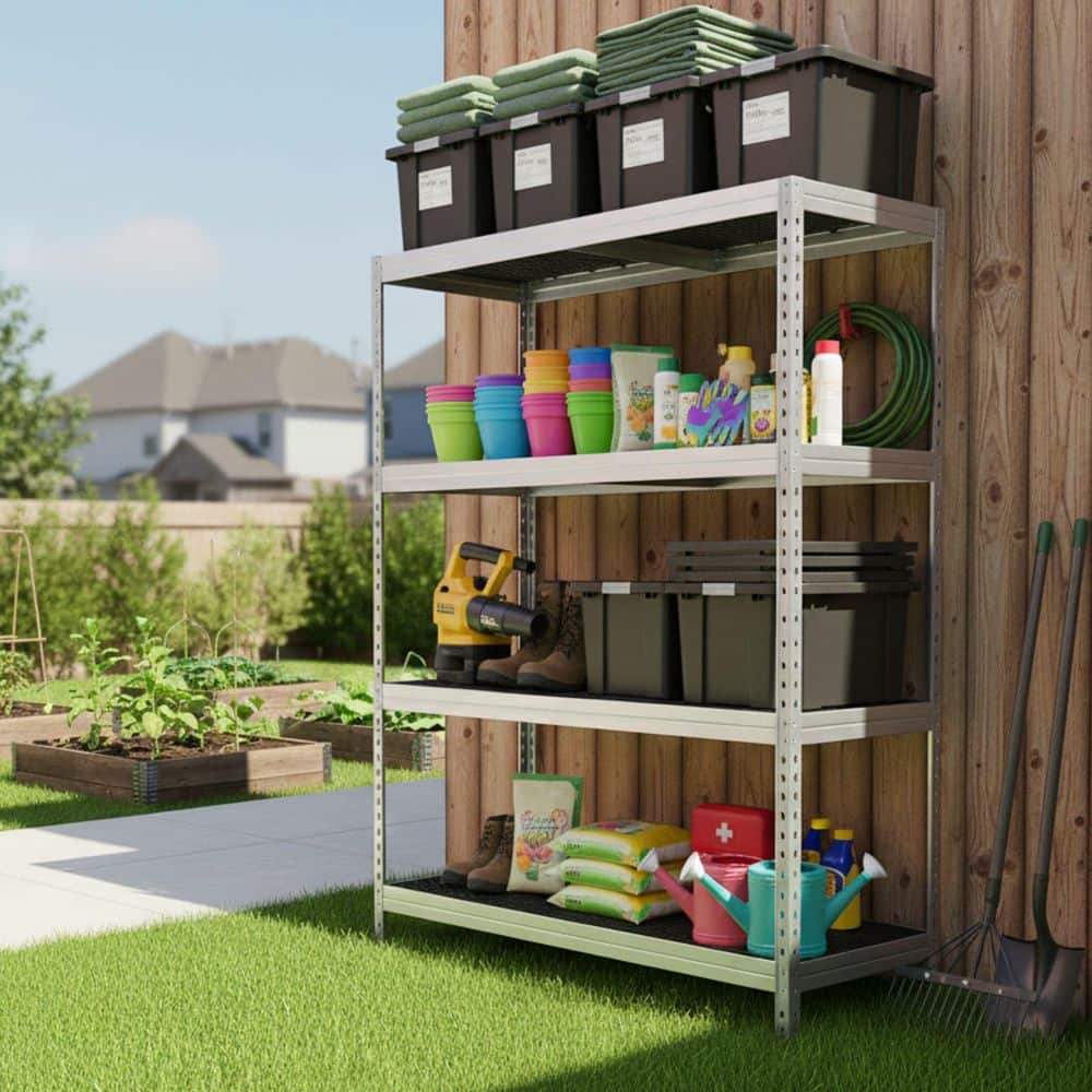 AR SHELVING All-Road 4-Tier Steel Storage Shelving Unit in Silver ...